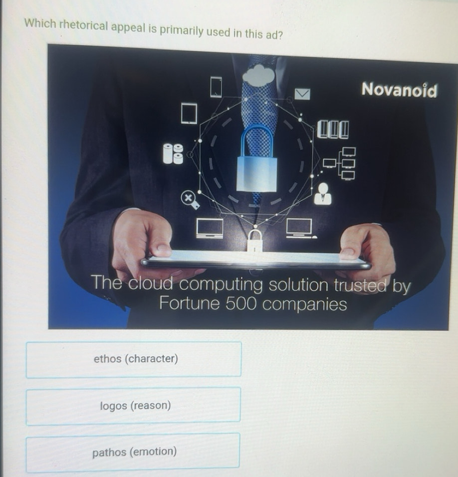 Solved: Which rhetorical appeal is primarily used in this ad? Novanoid ...