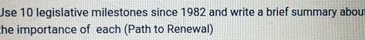 Solved: Use 10 legislative milestones since 1982 and write a brief ...