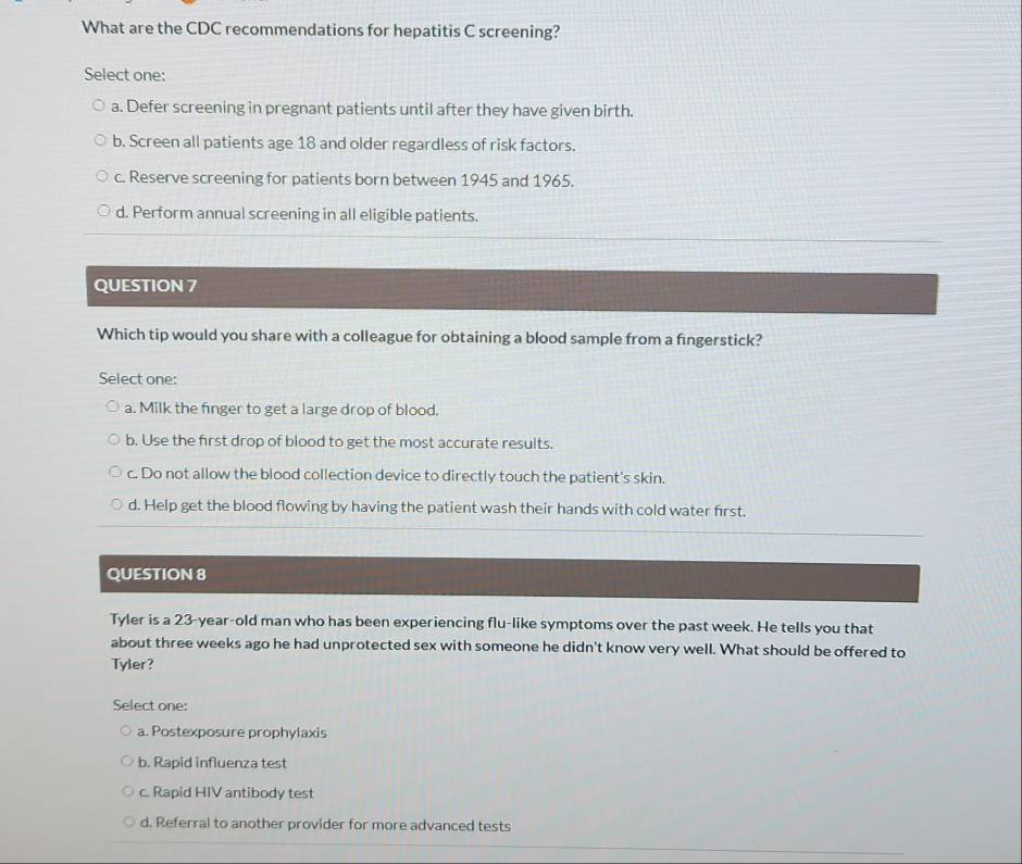 Solved: What are the CDC recommendations for hepatitis C screening ...