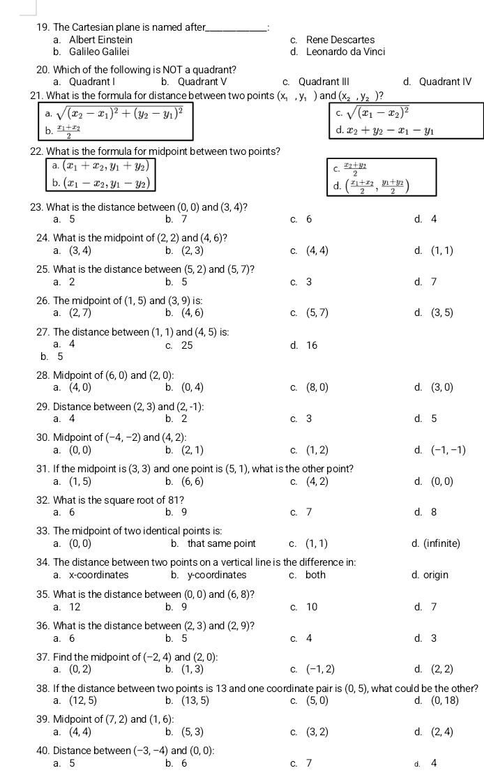 Solved: The Cartesian plane is named after_ : a. Albert Einstein c ...