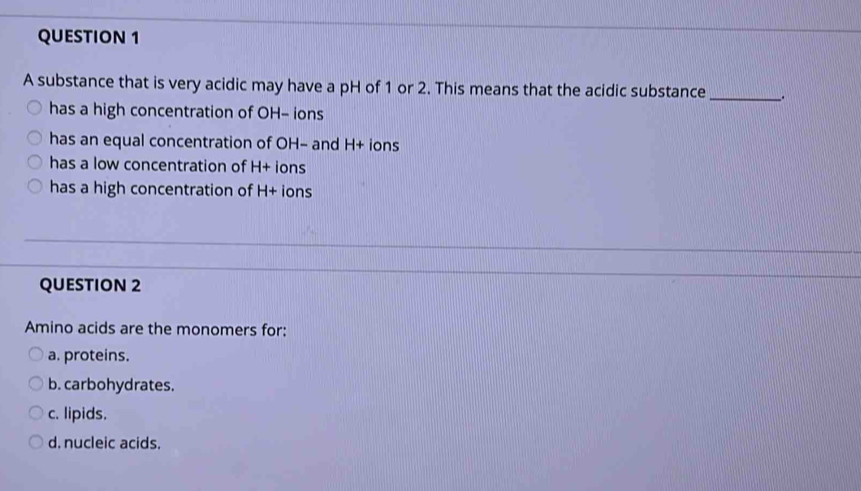 Solved: A substance that is very acidic may have a pH of 1 or 2. This ...