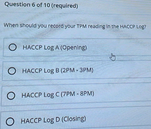 Solved: (required) When should you record your TPM reading in the HACCP ...