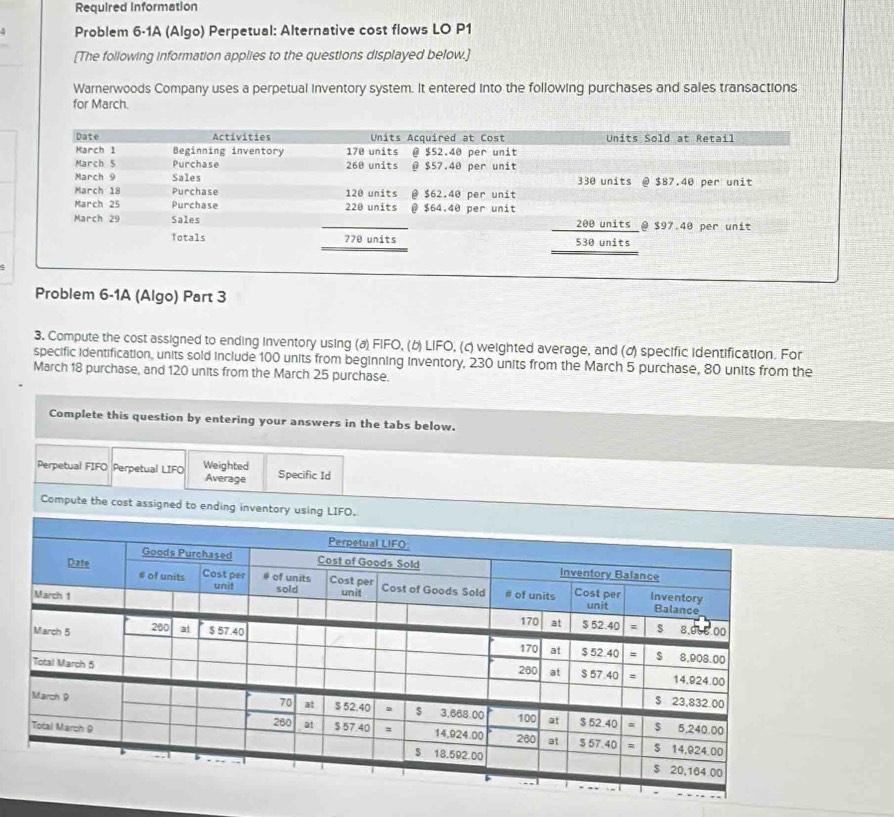 Solved: Required Information Problem 6-1A (Algo) Perpetual: Alternative cost flows LO P1 [The ...