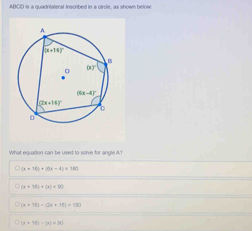 Solved: ABCD is a quadrilateral inscribed in a circle, as shown below ...