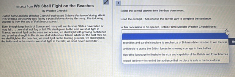 Solved: A excerpt from We Shall Fight on the Beaches by Winston ...