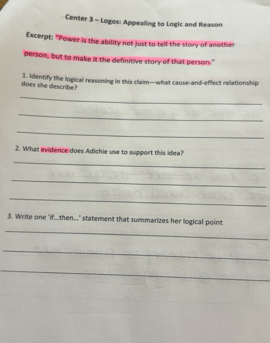 Solved: Center 3 - Logos: Appealing to Logic and Reason Excerpt: “Power ...