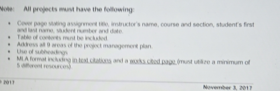 Solved: Note: All projects must have the following: Cover page stating ...
