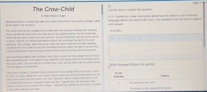 Solved: page 1 of 1 A) The Crow-Child Use the story to answer the ...