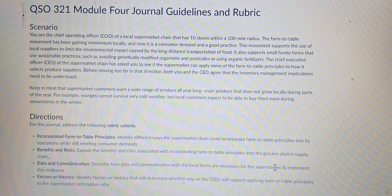 Solved: QSO 321 Module Four Journal Guidelines and Rubric Scenario You ...