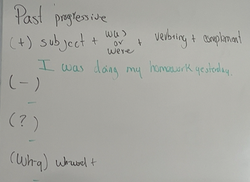 Resuelto:Past progressive (4) subjectt were* vebringt eomplemanl I was ...