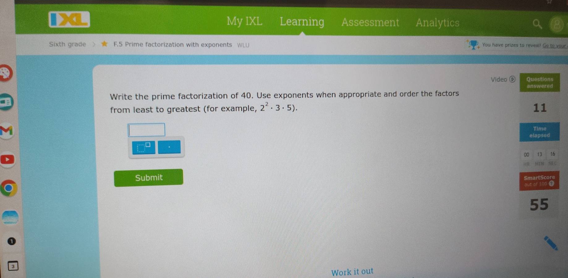 Solved: My IXL Learning Assessment Analytics Sixth grade F.5 Prime ...