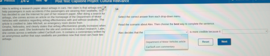 Resuelto:Post Test: Capstone Project: Cultural Relevance Alex is ...