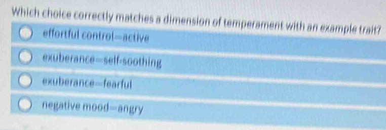 Solved: Which choice correctly matches a dimension of temperament with ...