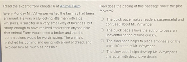 Resuelto:Read the excerpt from chapter 6 of Animal Farm How does the ...