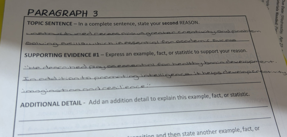 Solved: PARAGRAPH 3 TOPIC SENTENCE — In a complete sentence, state your ...