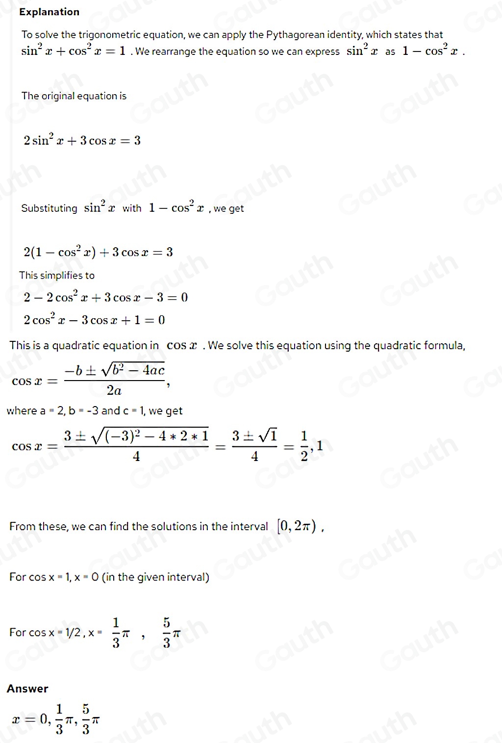 Solved: Using a Pythagorean identity to find solutions in an interval ...