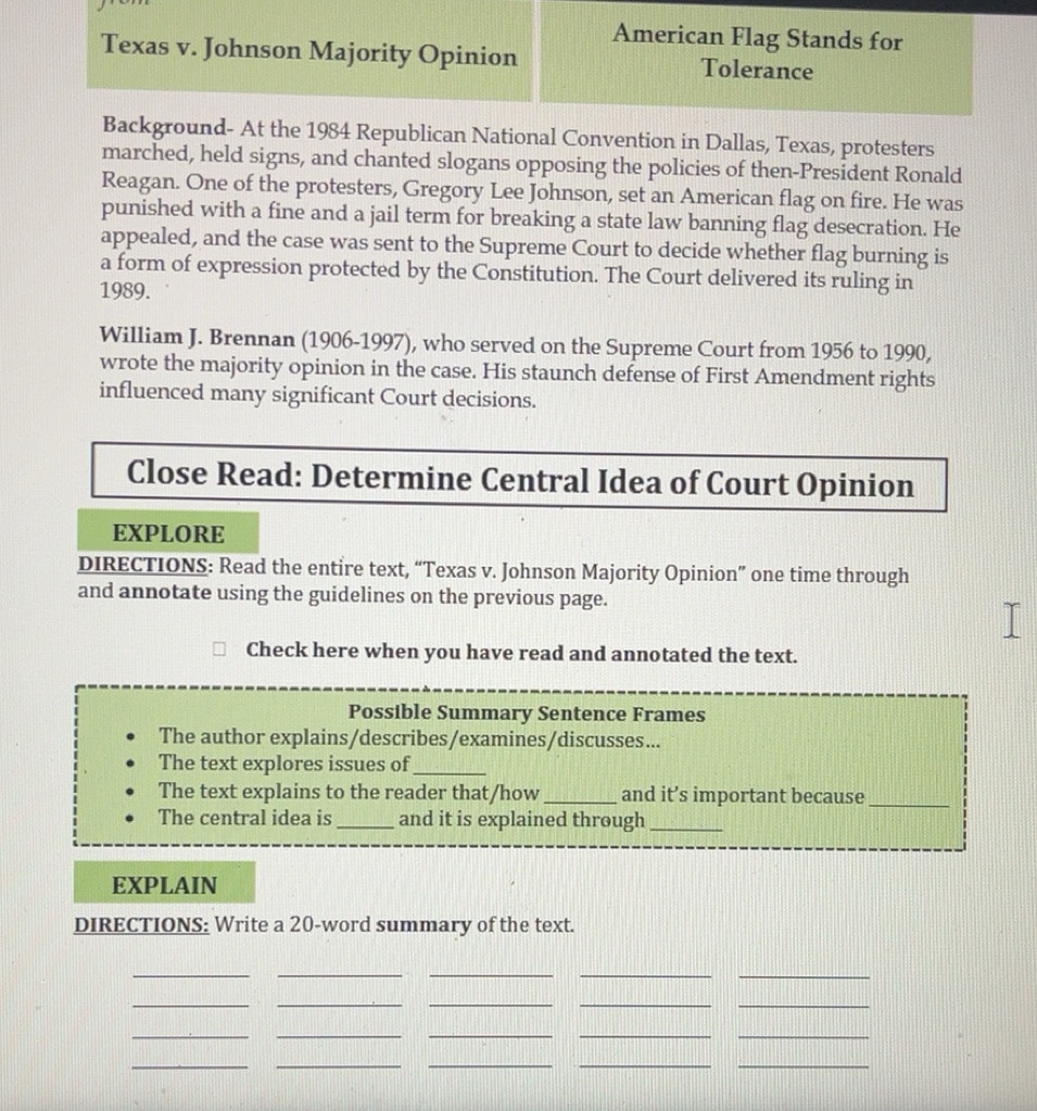 Solved: American Flag Stands for Texas v. Johnson Majority Opinion ...