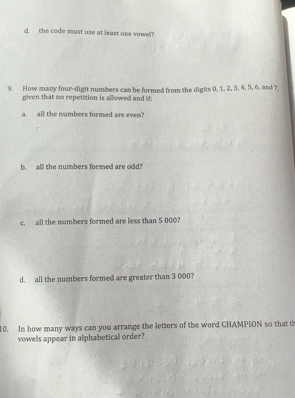 Solved: the code must use at least one vowel? 9. How many four-digit ...