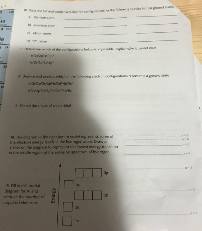 Solved: 2 4.00 10. State the full and condensed electron configurations ...