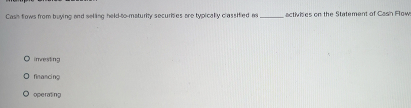 Solved: Cash flows from buying and selling held-to-maturity securities ...
