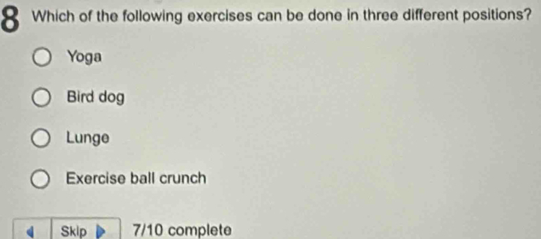 Solved: Which of the following exercises can be done in three different ...
