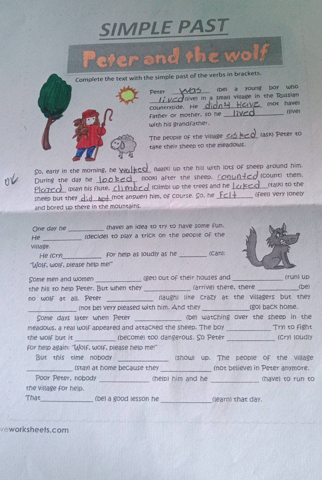 Resuelto:SIMPLE PAST Peter and the wolf Complete the text with the ...