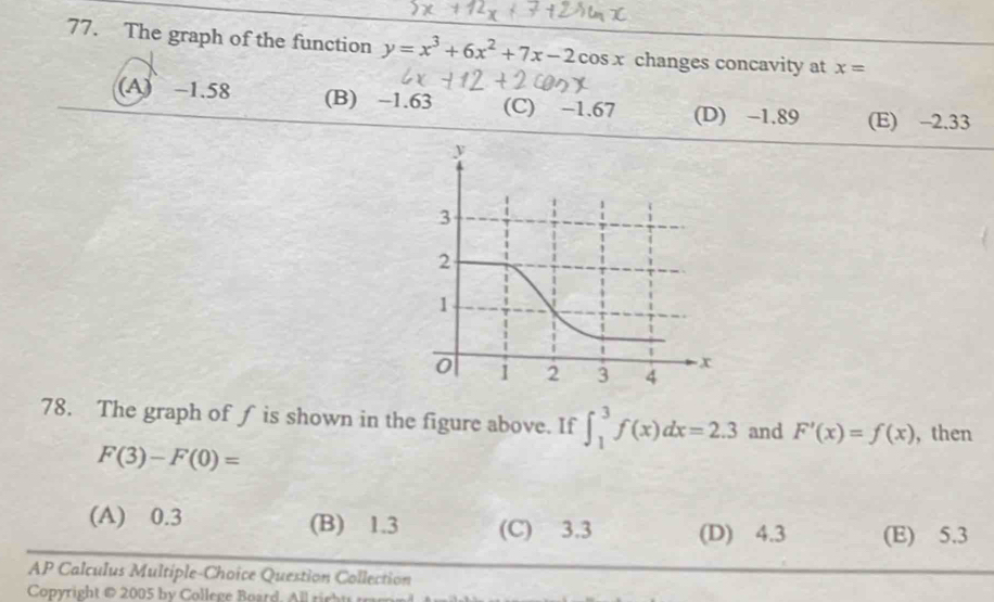 Solved: The graph of the function y=x^3+6x^2+7x-2cos x changes ...