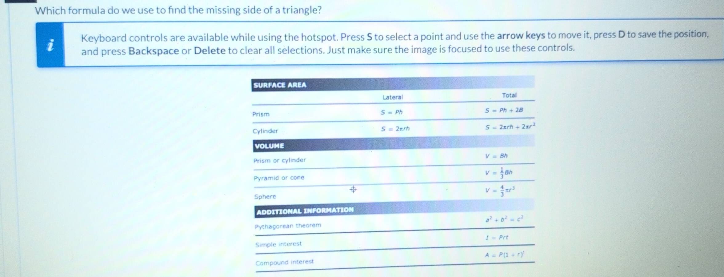 Solved: Which formula do we use to find the missing side of a triangle ...