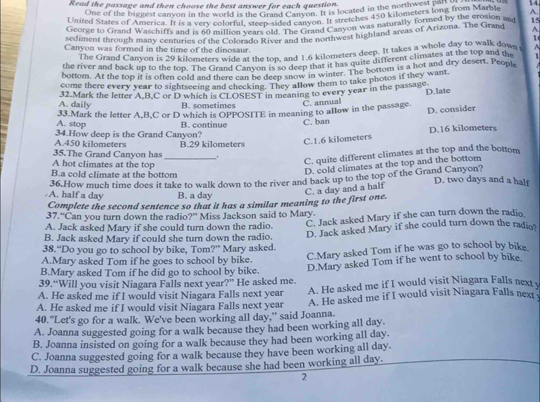 Giải quyết:Read the passage and then choose the best answer for each ...