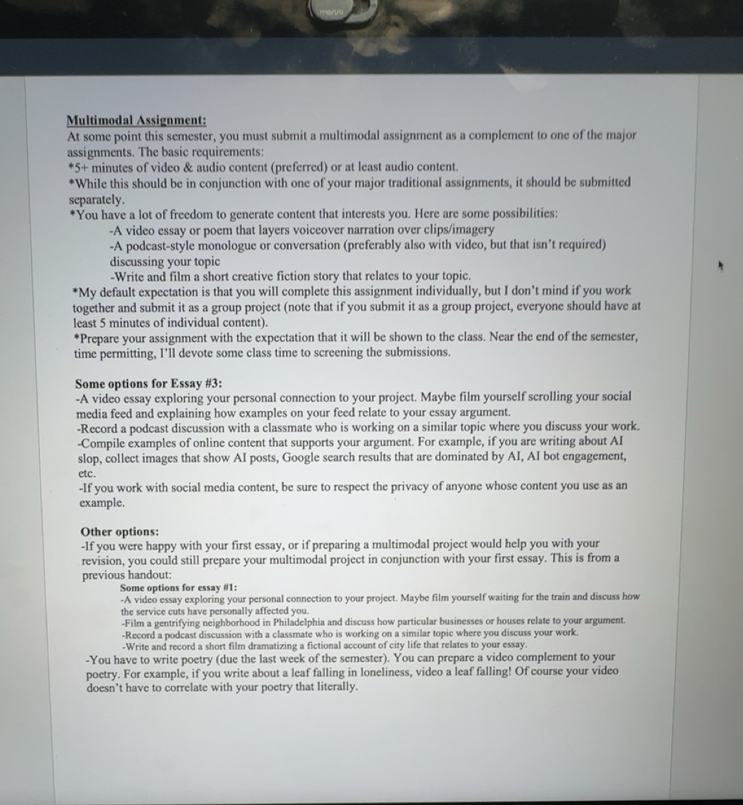Solved: Multimodal Assignment: At some point this semester, you must ...