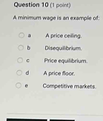 Solved: A minimum wage is an example of: a A price ceiling. b ...