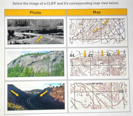 Solved: Select the image of a CLIFF and it's corresponding map view ...