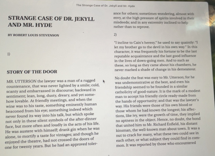 Solved: The Strange Case of Dr. Jekyll and Mr. Hyde ance for others ...