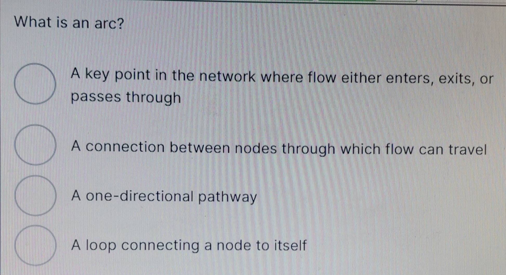 Solved: What is an arc? A key point in the network where flow either ...