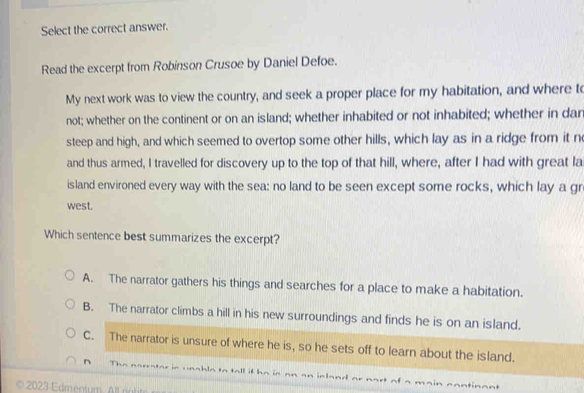 Solved: Select the correct answer. Read the excerpt from Robinson ...
