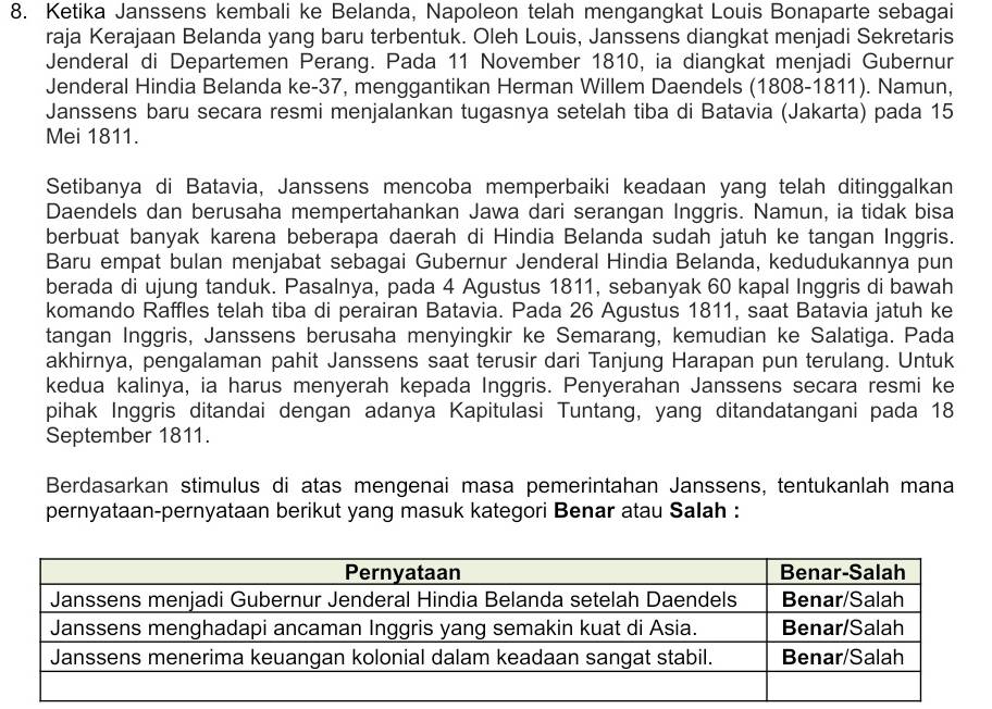 Telah dijawab:Ketika Janssens kembali ke Belanda, Napoleon telah ...