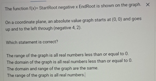 Solved: The function f(x)= StartRoot negative x EndRoot is shown on the ...