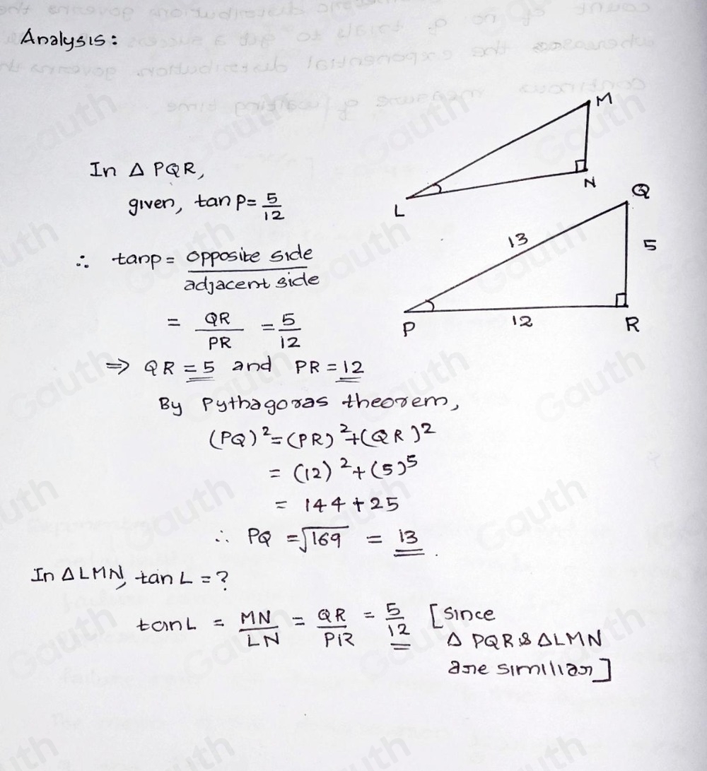 Solved: in the figure above, triangles LMN and PQR ane similar ...