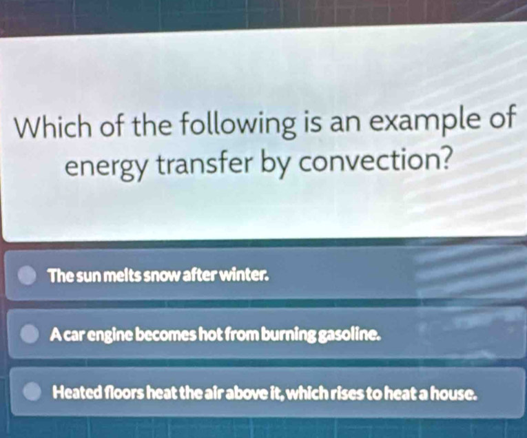 Solved: Which of the following is an example of energy transfer by ...