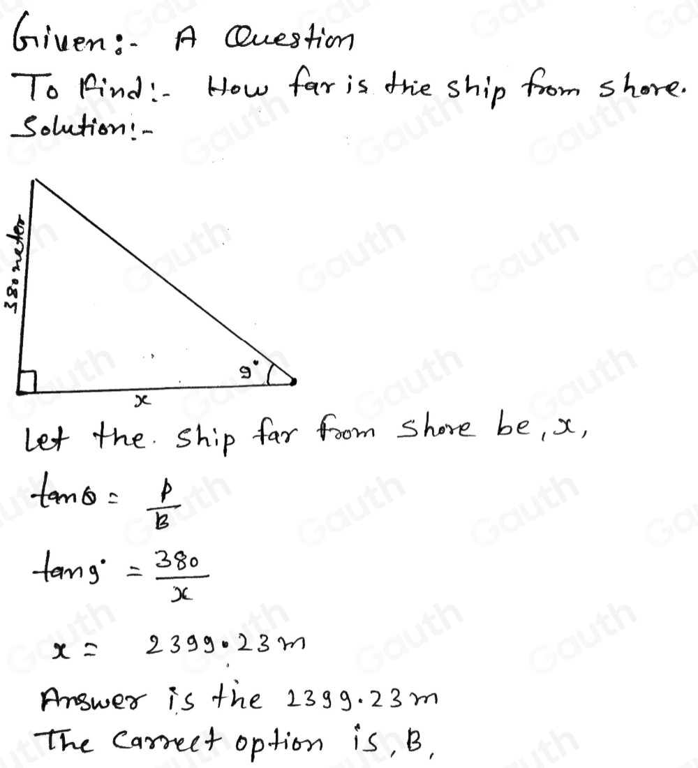 Solved: Standing on a cliff 380 meters above the sea, Pat sees an ...