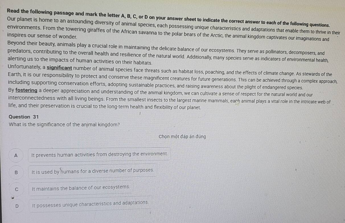 Giải quyết:Read the following passage and mark the letter A, B, C, or D ...