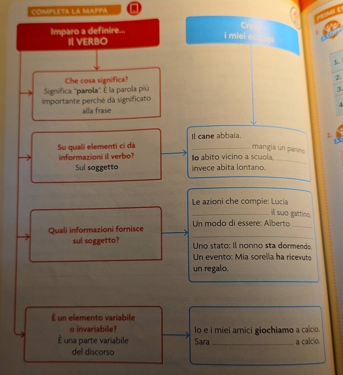 Risolto:COMPLETA LA MAPPA PRIMI E Imparo a definire... i miei I VERBO 1 ...