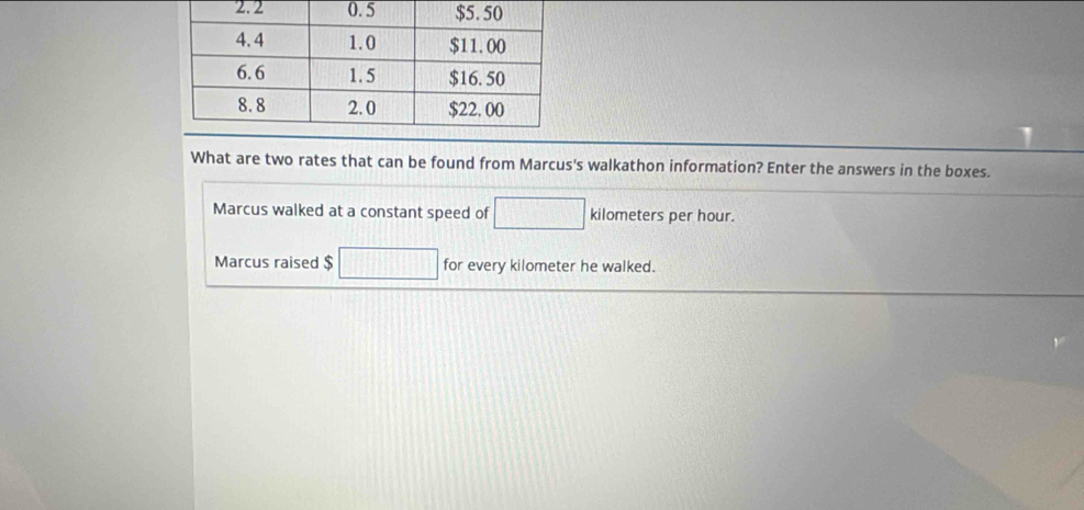 Solved: What are two rates that can be found from Marcus's walkathon ...