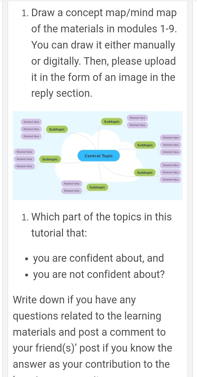 Telah dijawab:Draw a concept map/mind map of the materials in modules 1 ...
