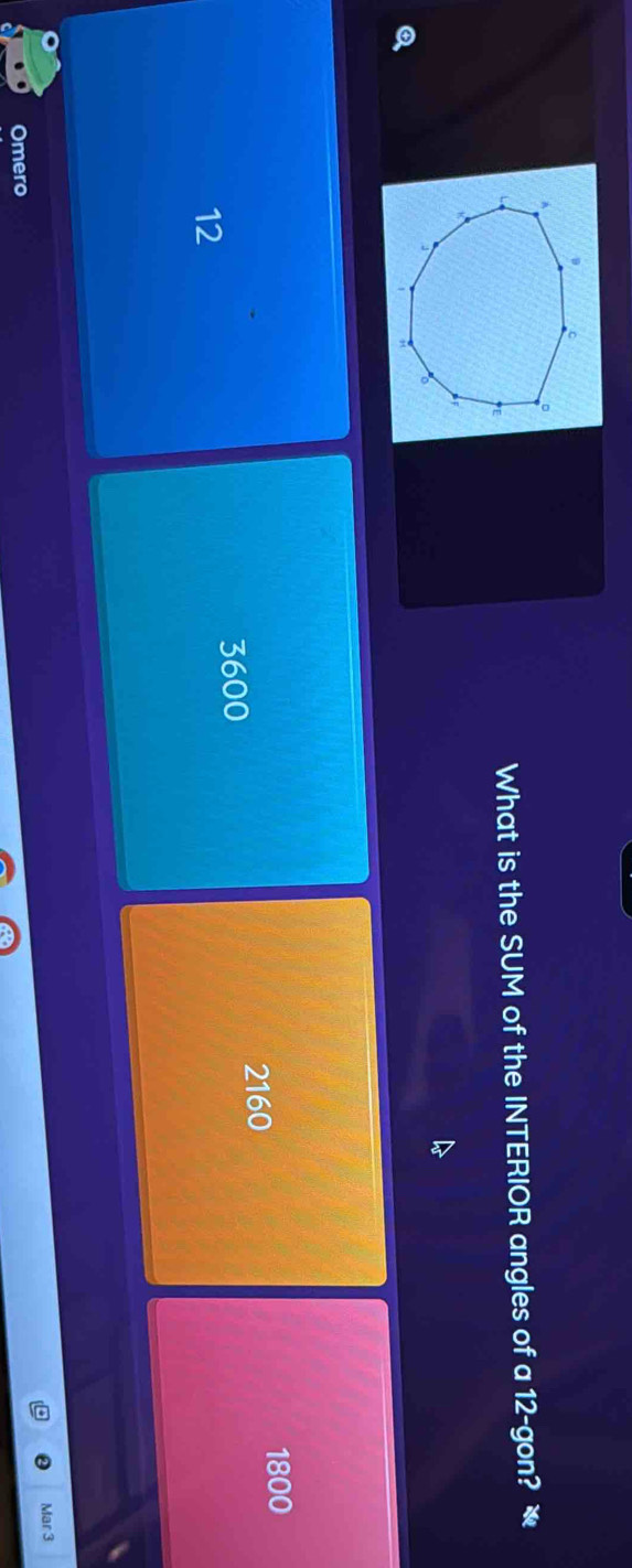 Solved: What is the SUM of the INTERIOR angles of a 12 -gon? — 2160 ...