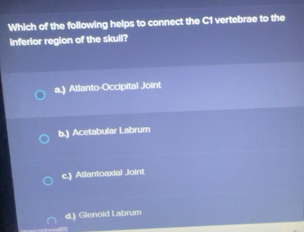 Solved: Which of the following helps to connect the C1 vertebrae to the ...