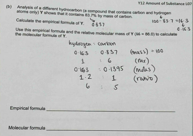 Solved: Y12 Amount of Substance L07 (b) Analysis of a different ...