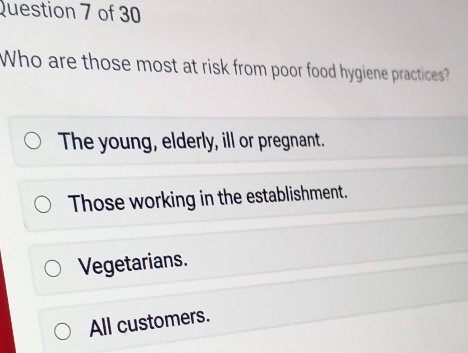 Solved: Who are those most at risk from poor food hygiene practices ...
