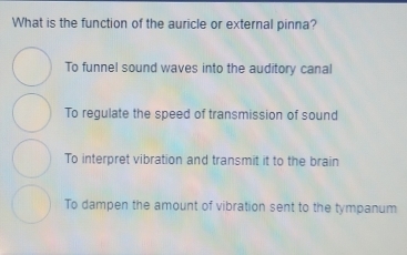 Solved: What is the function of the auricle or external pinna? To ...