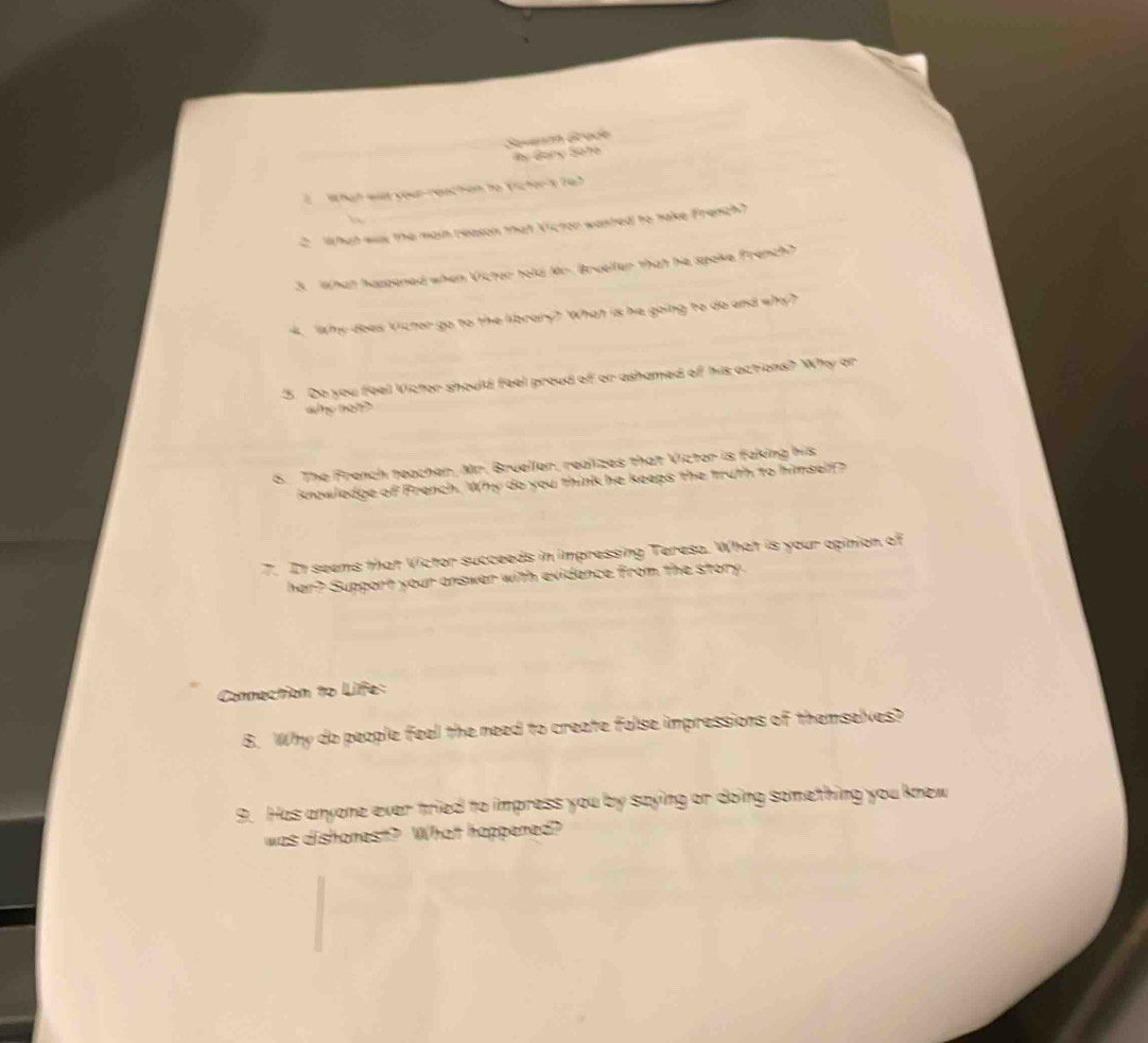 Solved: Sevnm Grede By Gary Soha Whah wit your-reaction to Victer 's ...